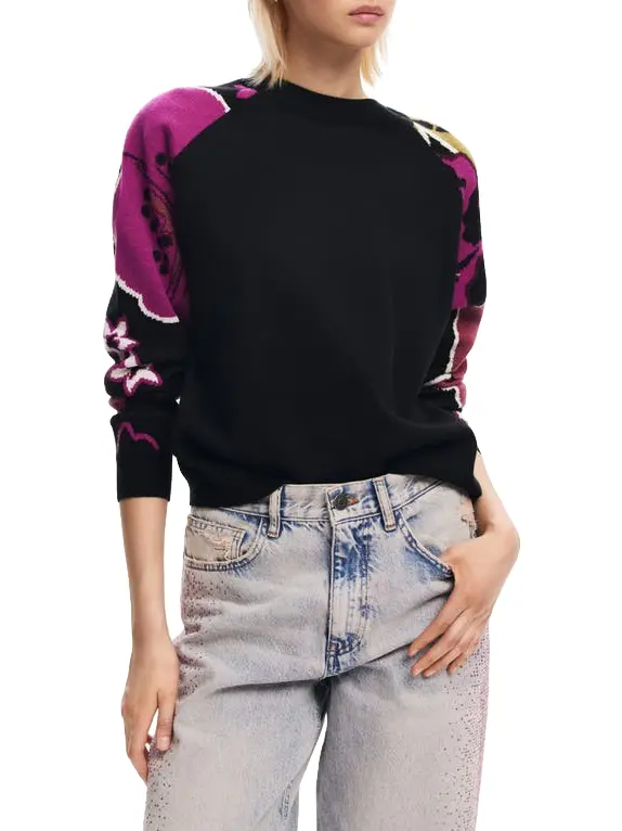 Desigual Barbie Color Block Crewneck Sweater - Black