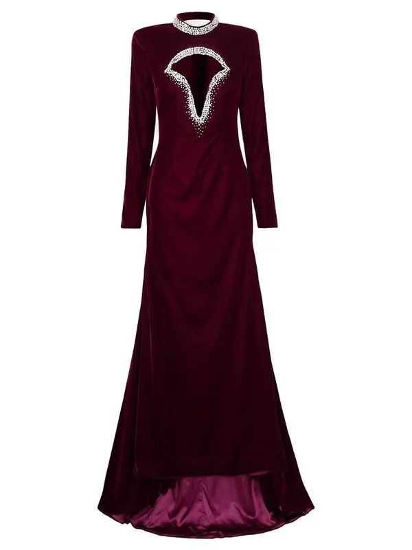 MISS SOHEE Crystal-embellished Cutout Stretch-velvet Gown - Merlot