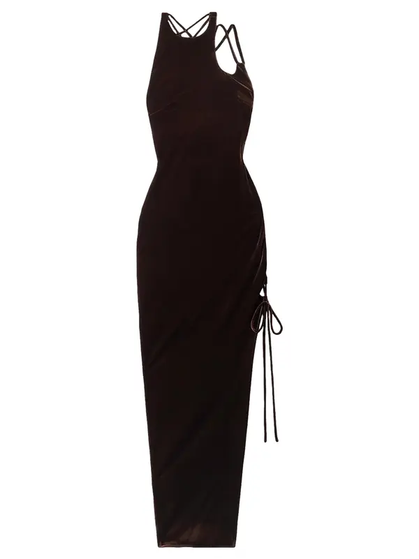 Monse Cutout Lace-up Velvet Maxi Dress - Dark Brown