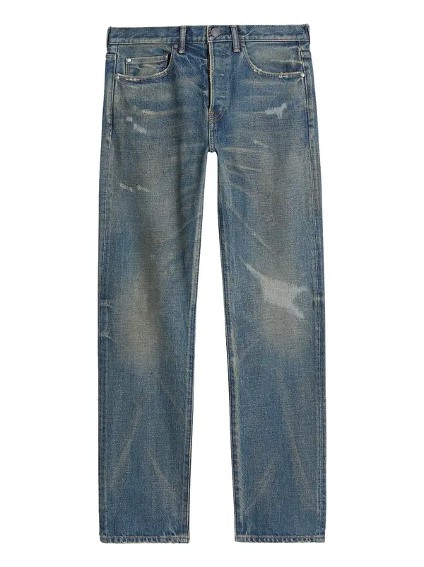 John Elliott Slim-fit Distressed Denim Jeans - Mid Denim