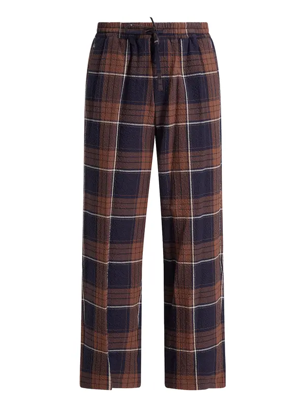 LE17SEPTEMBRE Checked Cotton-blend Seersucker Drawstring Pants - Brown