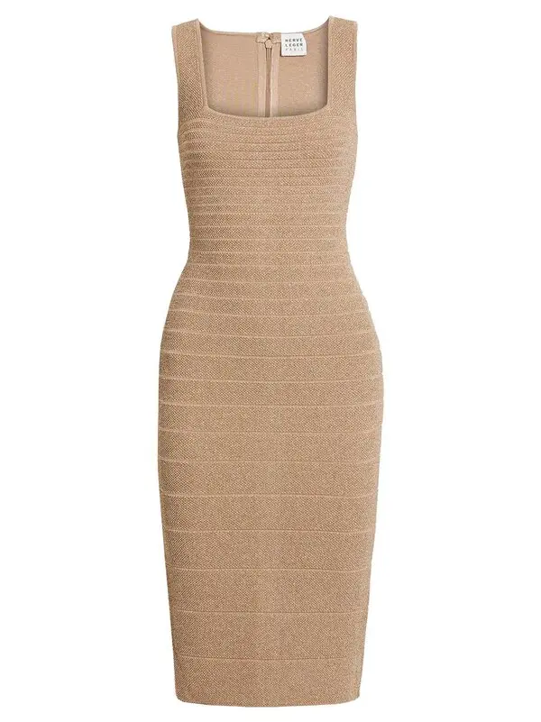 Herve Leger Metallic Bandage Dress - Sand