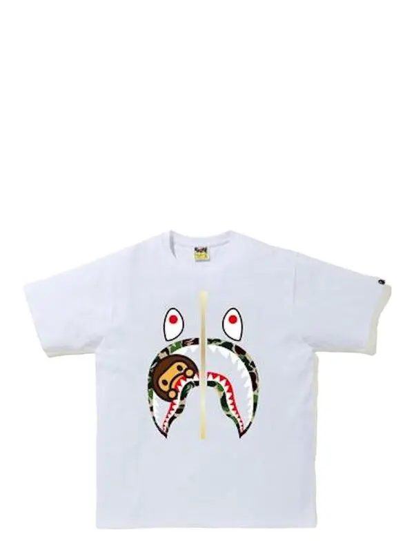 A BATHING APE Abc Camo Milo Shark Tee Shirt - White/green