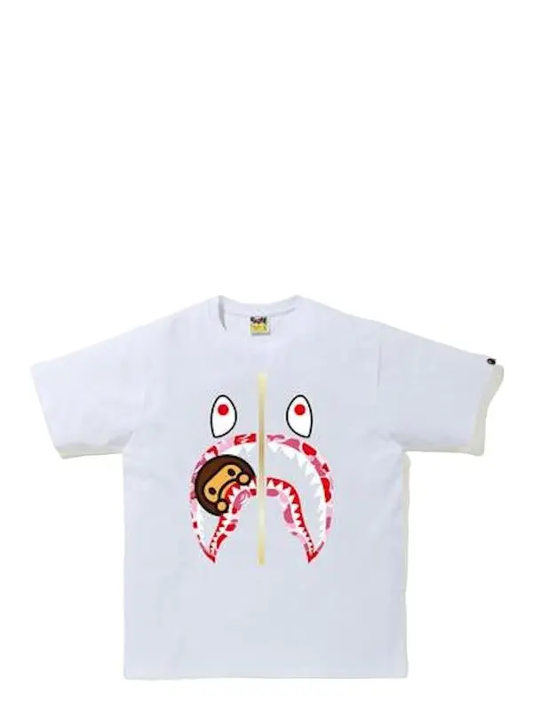 A BATHING APE Abc Camo Milo Shark Tee Shirt - White/pink