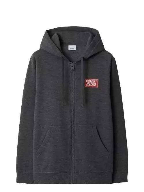 Burberry Hove Logo Print Zip Hoodie - Dark Grey Melange