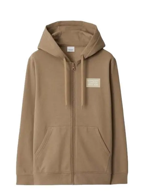 Burberry Logo Print Zip Hoodie - Camel