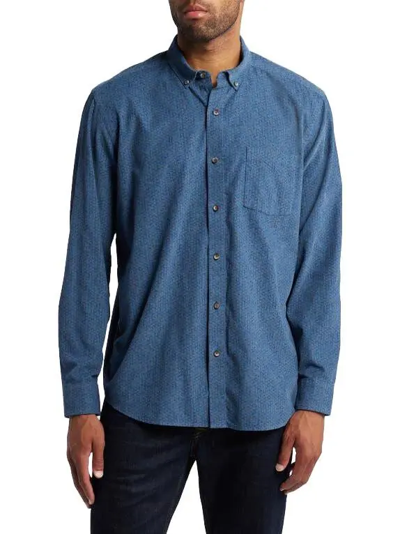 Johnston & Murphy Overdye Print Corduroy Button-down Shirt - Blue