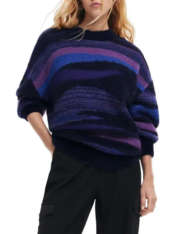 Desigual Bristol Stripe Crewneck Sweater - Purple