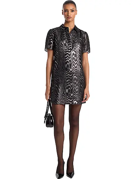 Michael Kors Metallic Moiré Shirtdress - Silver