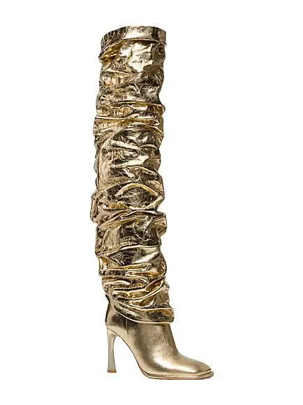 Michael Kors Kelsea Crackled Metallic Leather Slouchy Boot - Gold