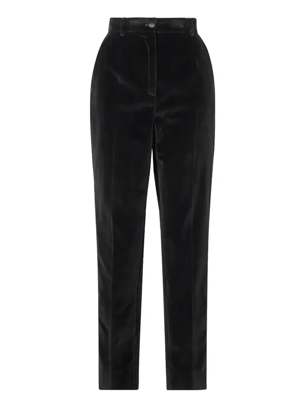 Dolce & Gabbana Satin-trimmed Cotton-blend Velvet Slim-leg Pants - Black