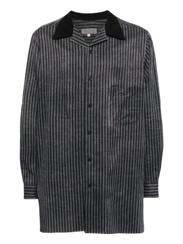 Yohji Yamamoto Striped Open-collar Shirt - Black