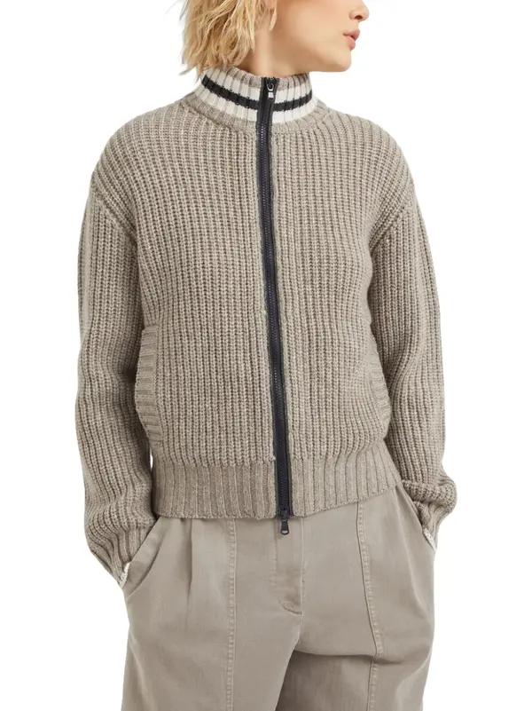 Brunello Cucinelli Ribbed Cashmere Cardigan - Neutrals