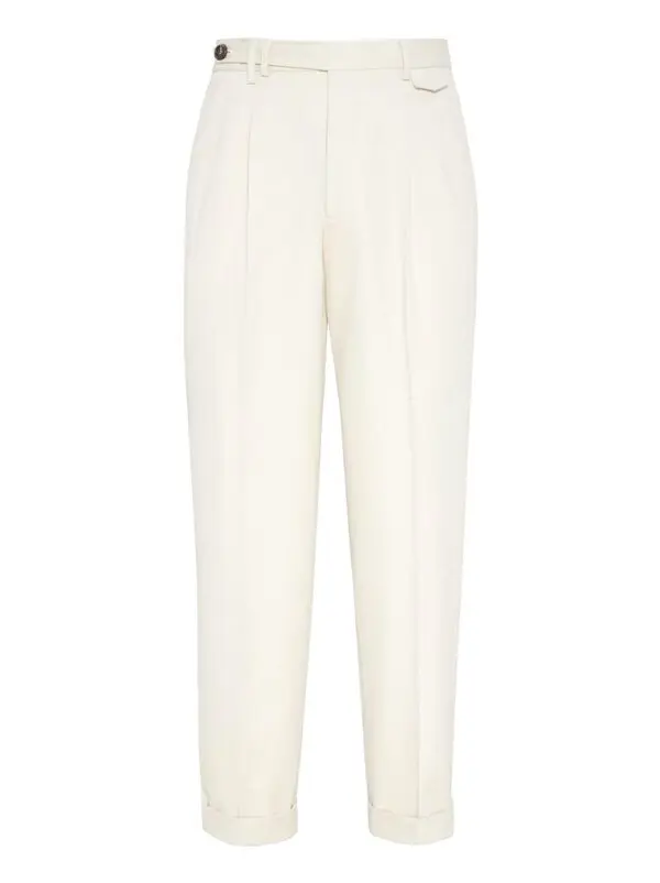 Brunello Cucinelli Pressed-crease Tapered Trousers - White