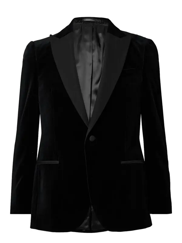 Mr P. Slim-fit Twill-trimmed Cotton-velvet Tuxedo Jacket - Black