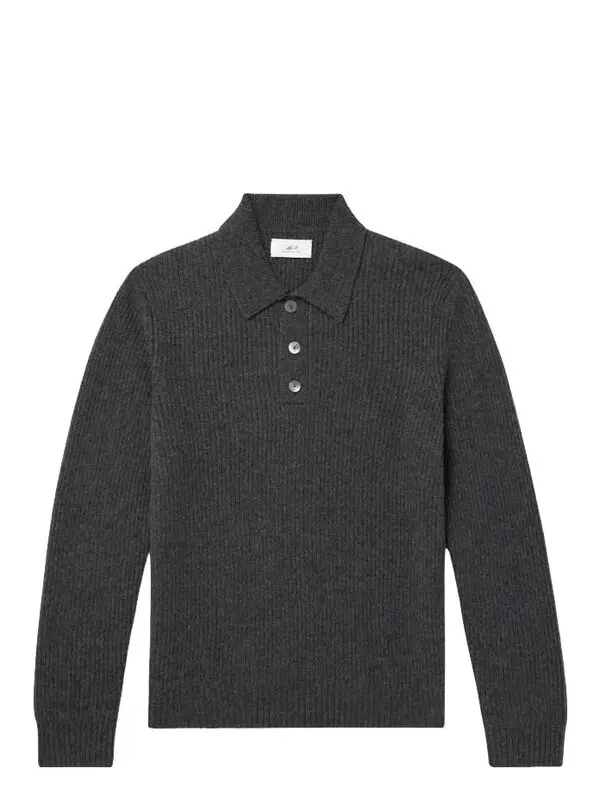 Mr P. Ribbed Cashmere Polo Shirt - Gray