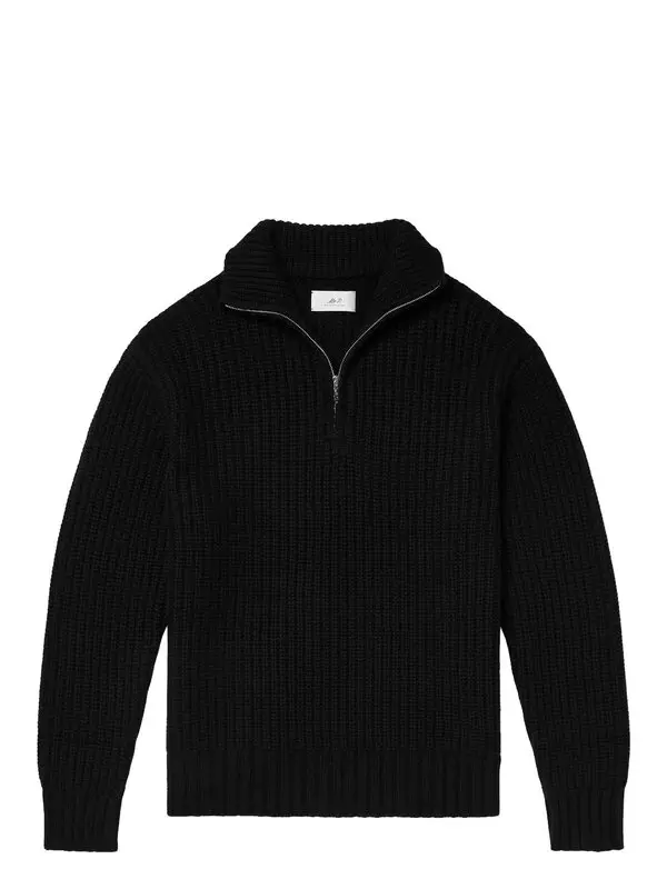Mr P. Ribbed Wool And Cashmere-blend Half-zip Sweater - Black