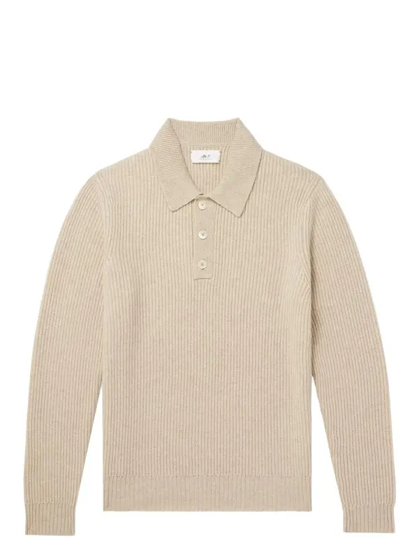 Mr P. Ribbed Cashmere Polo Shirt - Neutrals