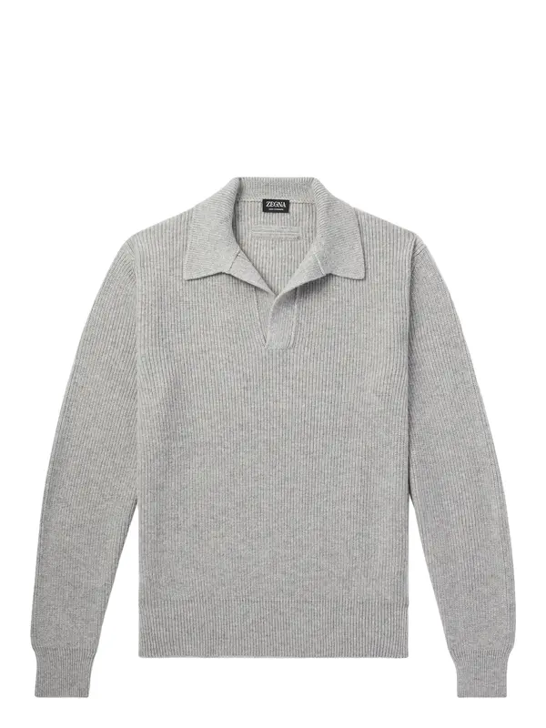 Zegna Oasi Cashmere Polo Sweater - Gray