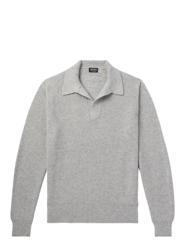 Zegna Oasi Cashmere Polo Sweater - Gray