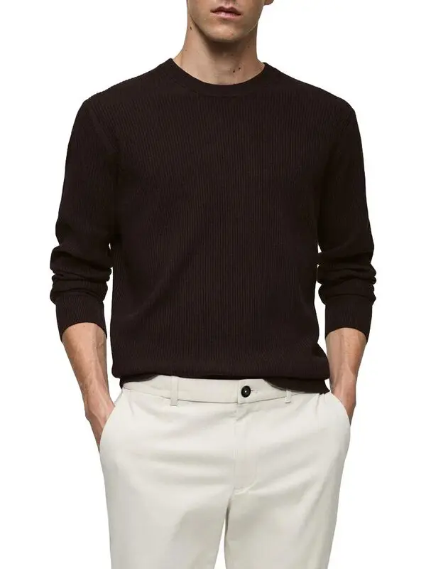 Mango Ribbed Crewneck Sweater - Chocolate