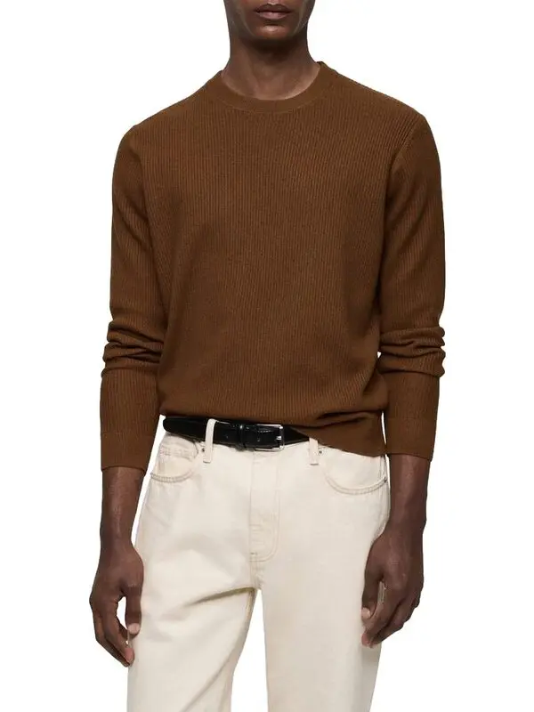Mango Ribbed Crewneck Sweater - Coffee