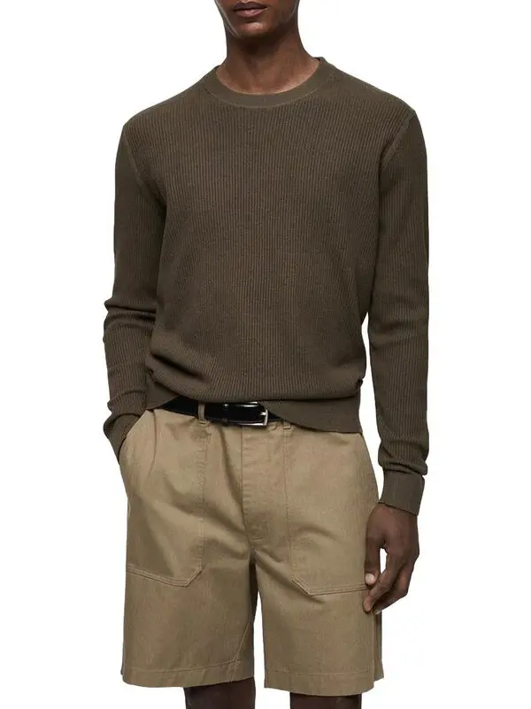 Mango Ribbed Crewneck Sweater - Khaki Green