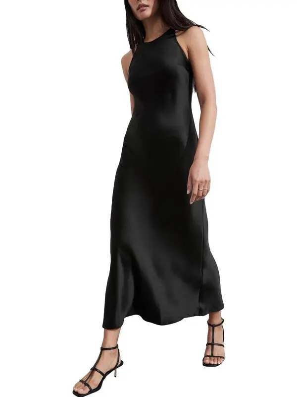 & Other Stories Sleeveless Satin Midi Dress - Black Dark