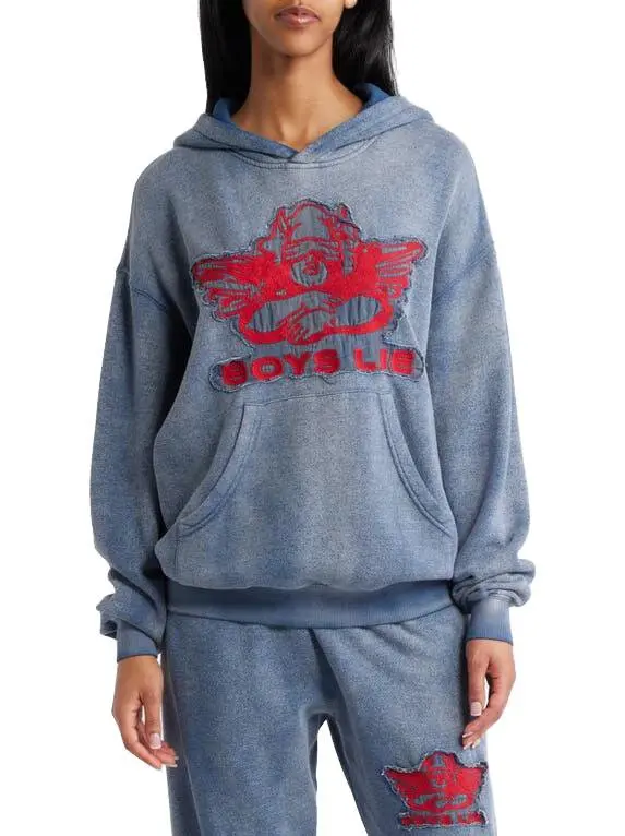 BOYS LIE Stitch Me Up Cotton Blend Logo Hoodie - Blue