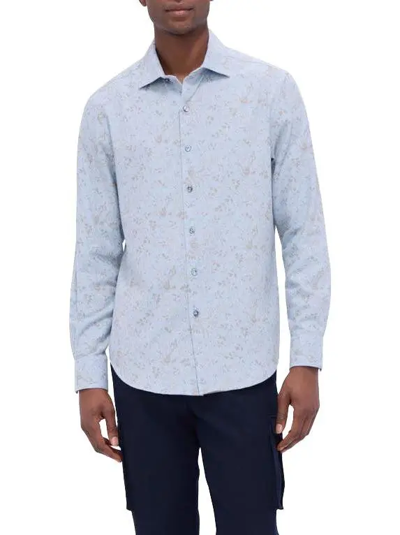 Bugatchi Axel Shaped Fit Abstract Floral Print Button-up Shirt - Dusty Blue
