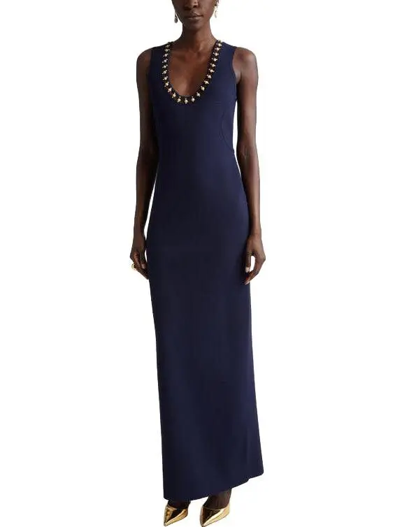 St. John Embellished Milano Knit Gown - Navy