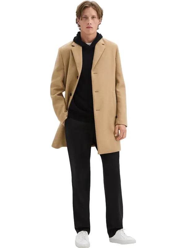 Theory 3-button Topcoat In Recycled Wool-blend Melton - New Camel