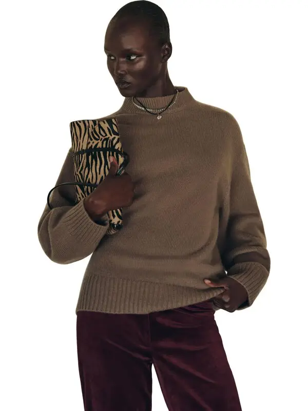 REFORMATION Cove Cashmere Oversized Crew Sweater - Brown