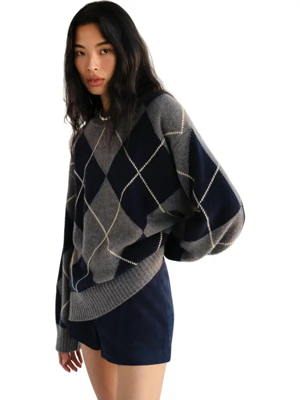 REFORMATION Cashmere Oversized Crew Sweater - Grey