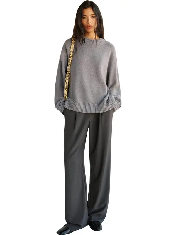 REFORMATION Cove Cashmere Oversized Crew Sweater - Grey