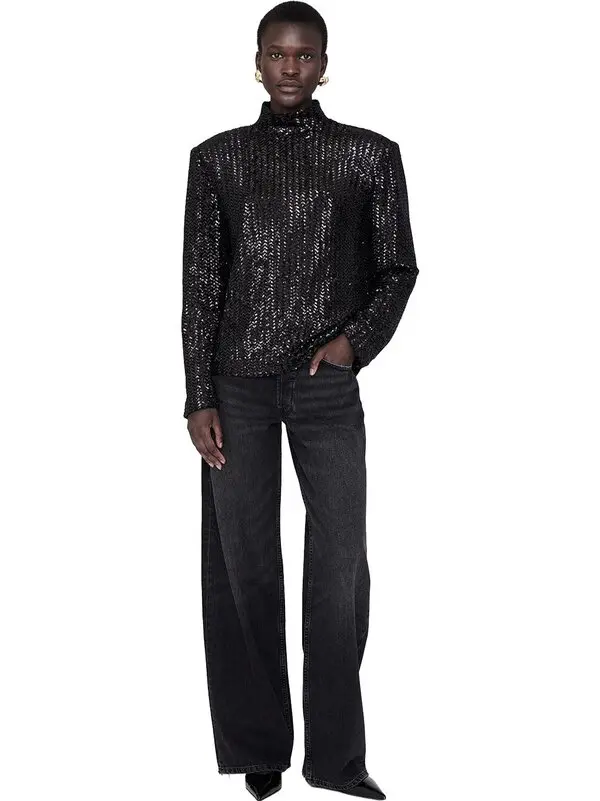 ANINE BING Josephine Sequin Top - Black Sequin