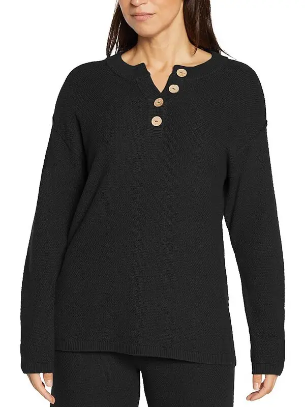 Three Dots Parma Henley Top - Black