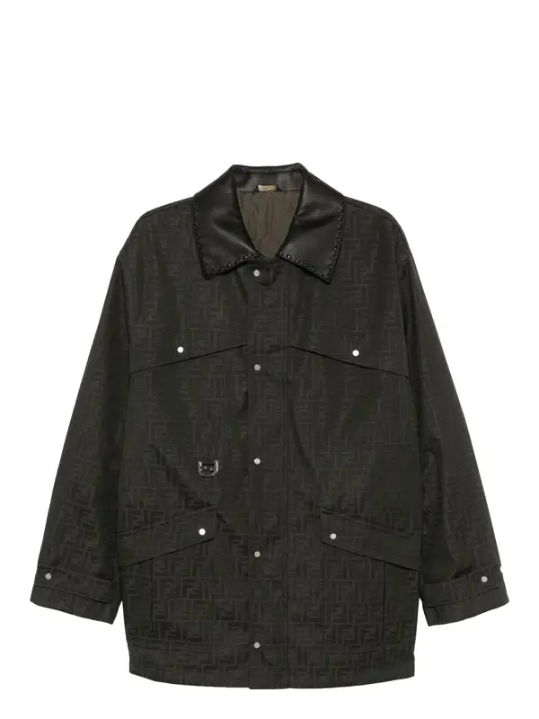 Fendi Ff-jacquard Waxed Coat - Black