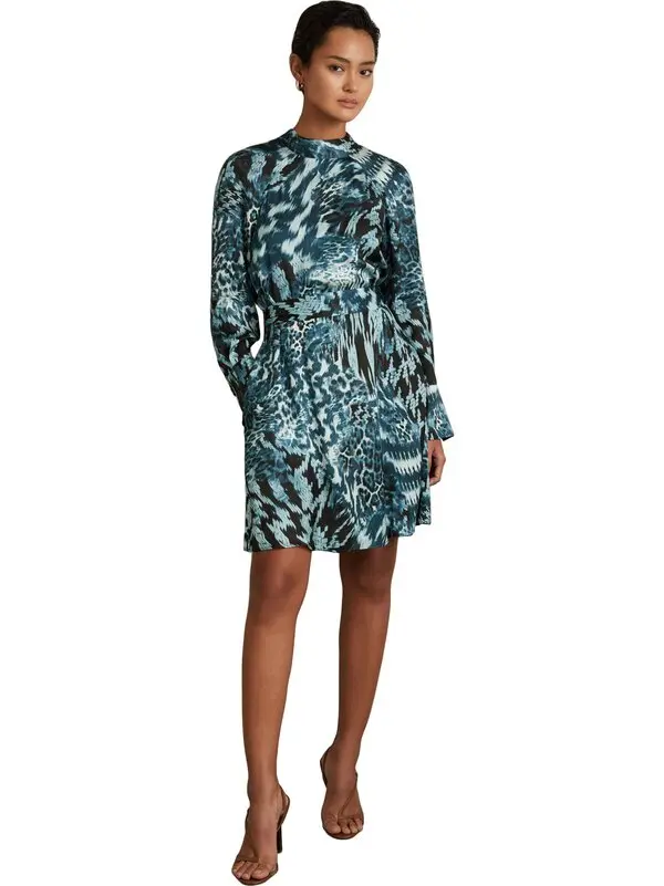REISS Ester Printed Mini Dress - Teal