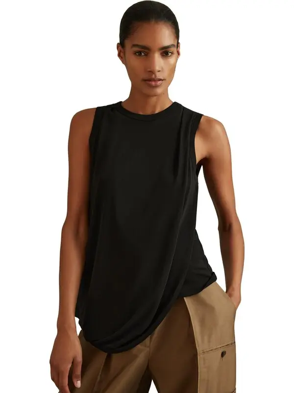 REISS Elva Draped Layered Top - Black
