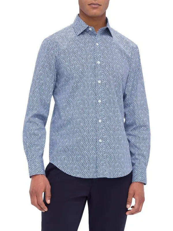 Bugatchi Axel Shaped Fit Geo Print Stretch Button-up Shirt - Classic Blue