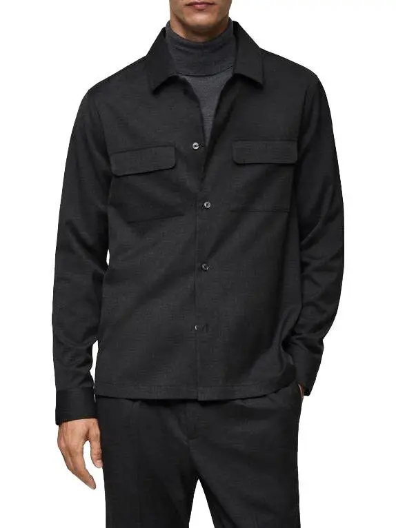 Mango Pocket Slim Fit Overshirt - Dark Heather Grey