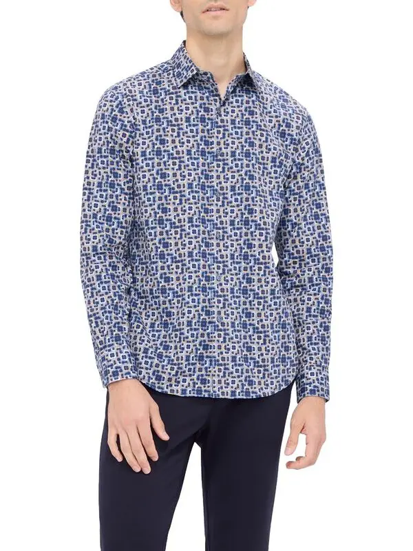 Bugatchi Julian Shaped Fit Geo Print Stretch Button-up Shirt - Air Blue
