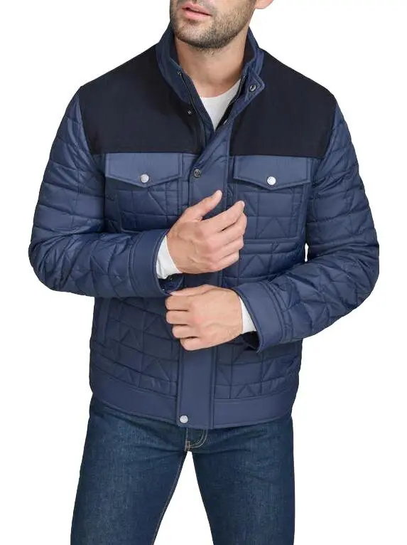 Cole Haan Mixed Media Quilted Jacket - Navy