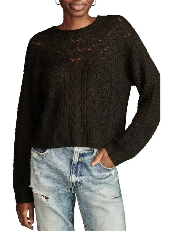 Lucky Brand Mixed Stitch Sweater - Dark Black