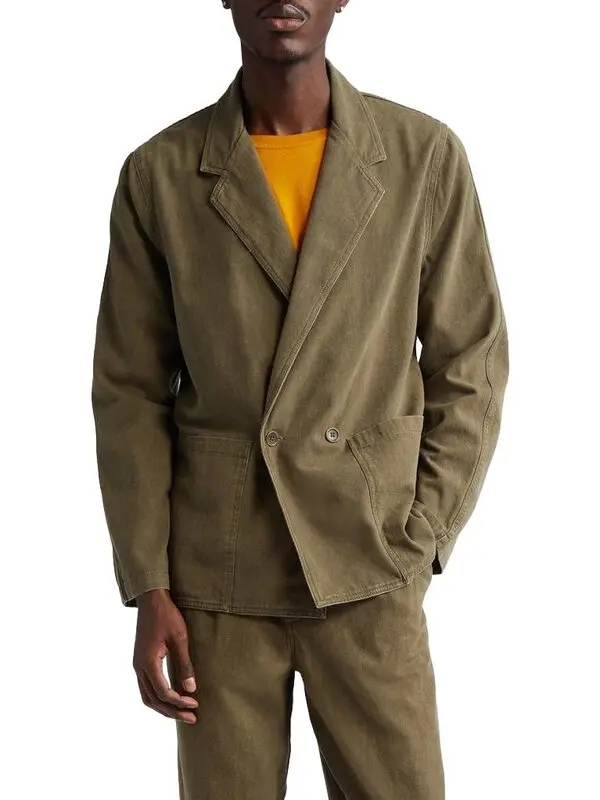 NOAH Double Breasted Cotton Twill Sport Coat - Dark Olive