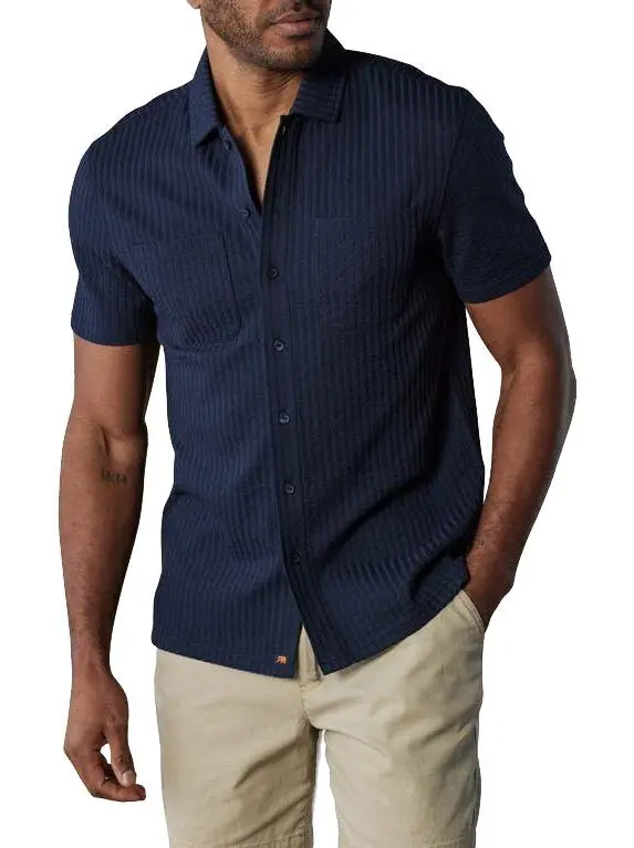 THE NORMAL BRAND Getaway Short Sleeve Knit Button-up Shirt - Navy