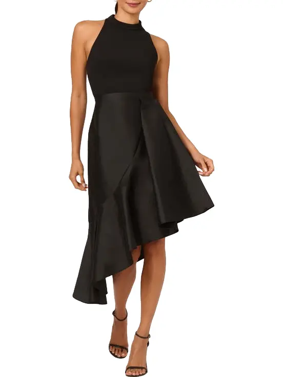 Adrianna Papell Crepe & Taffeta Cocktail Dress - Black