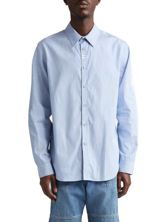 Martine Rose Classic Logo Pinstripe Button-up Shirt - Blue-white Stripe