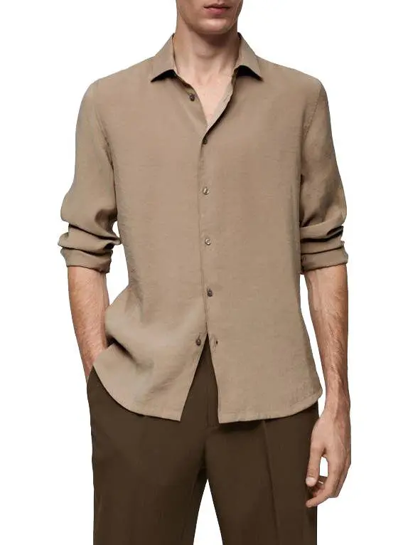 Mango Regular Fit Button-up Shirt - Medium Brown